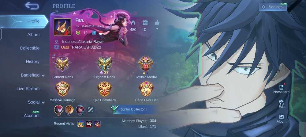 ML595/Lvl 12/2 MYTHIC EMBLEM/71% WR/28 HEROES/35 SKIN/MEGUMI FUSHIGURO ...