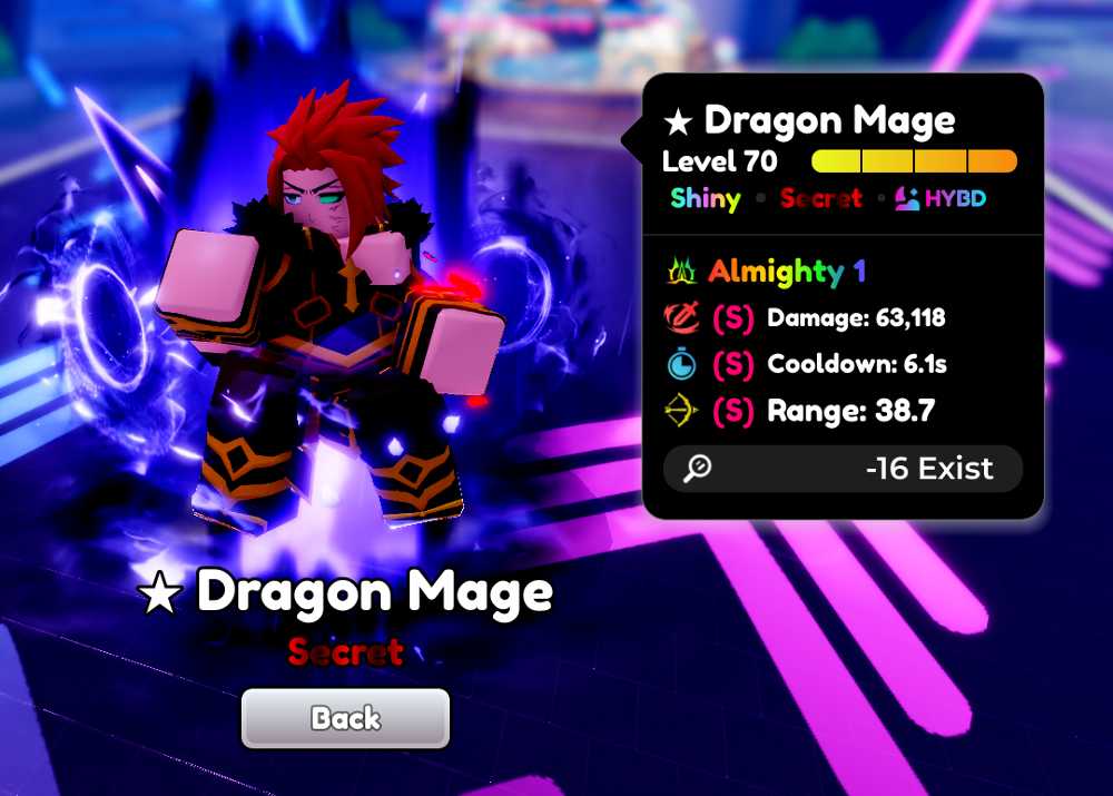 [ Anime Defender ] Shiny Dragon Mage , Trait Almighty , Stats SSS