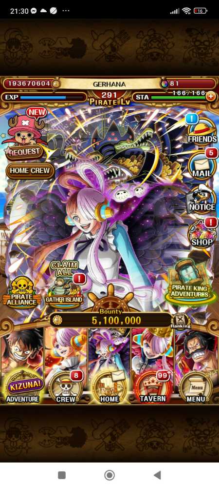 [Android/IOS] Level 291, Bounty 5,1M | Sugo Rare 175/314, Super Sugo 26 | NEW S Nika Lv99, I ...