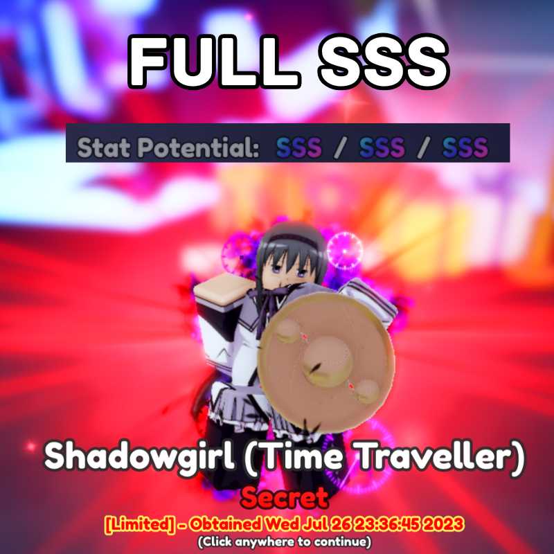 A189Shadowgirl / Homura Evo Full SSS - Anime Adventures - Instant Delivery