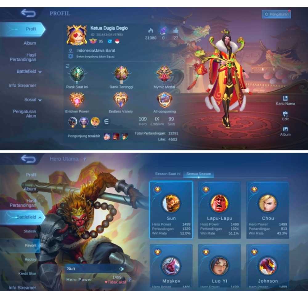 HERO 109|EMBLEM ALL MAX|SKIN 99|SKIN KOF KARINA|9 SKIN SPECIAL|3 SKIN ...