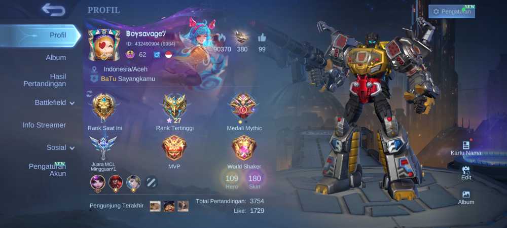 Emblem max hero 109 skin 180 TRANSFORMERS ROGER | EPIC URANUS | MSC ...