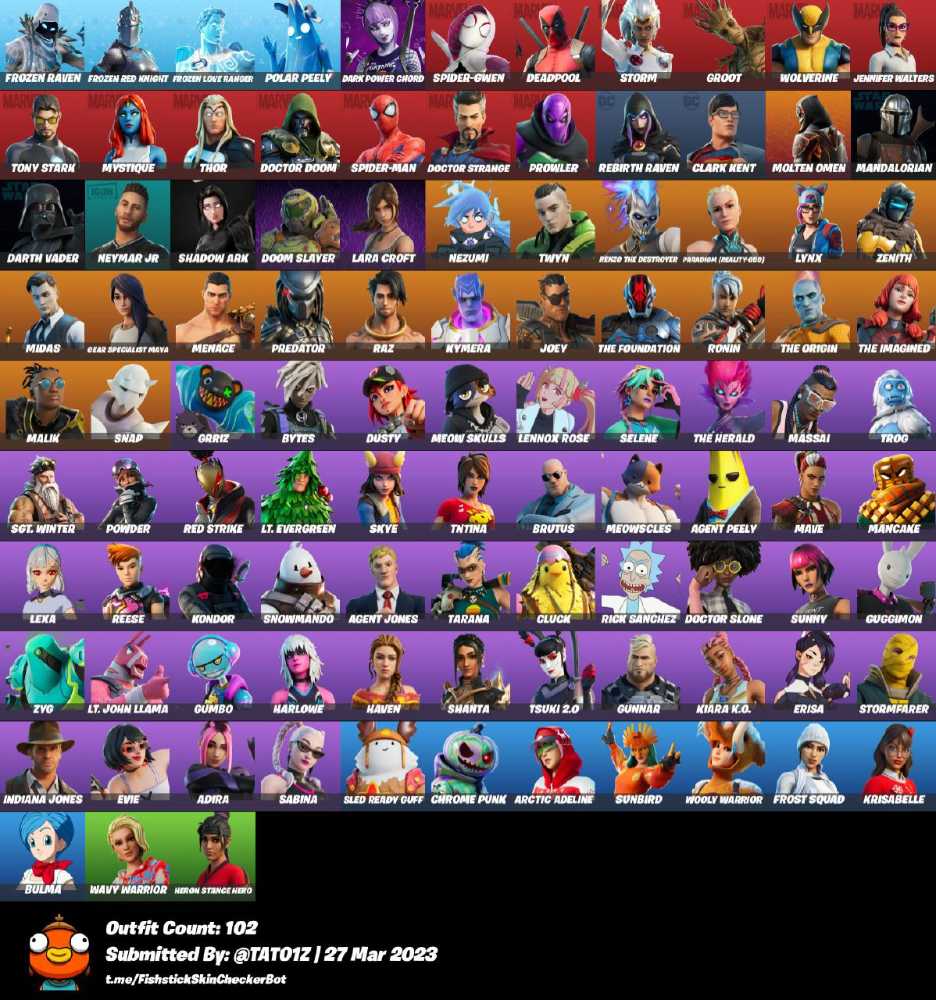 Full access + 102 skins + frozen pack + dark power skin + dc skins ...