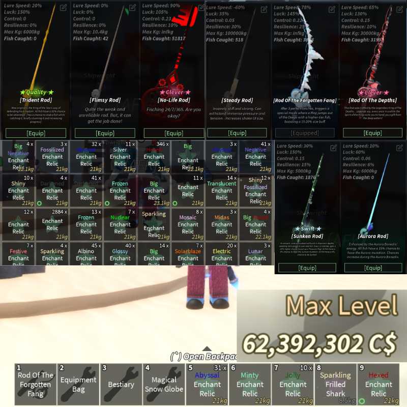 SALEID449Fisch: Level 750 Max 62M C$ - 350x Hexed Relic - Rod of the ...