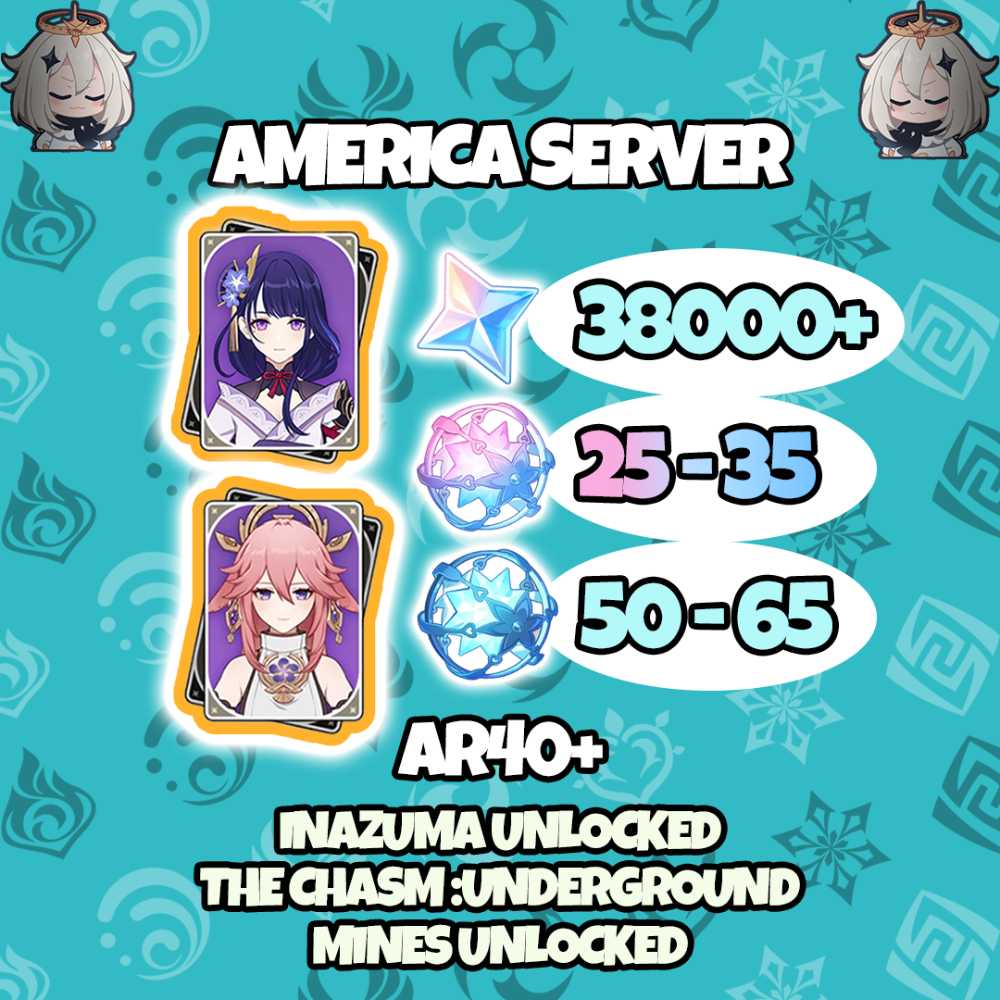 [America] Raiden Yae (340 Wishes) | AR40+ | 38000 Primogems + 25-35 ...