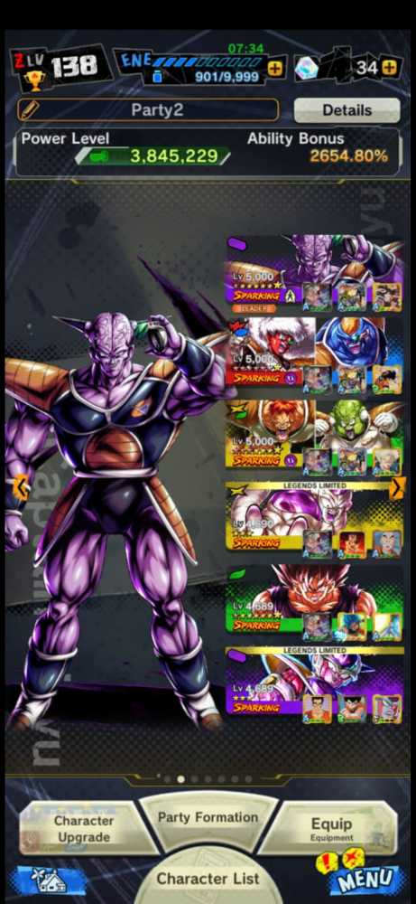 Dragon ball legends account full on Ginyu force team bnid