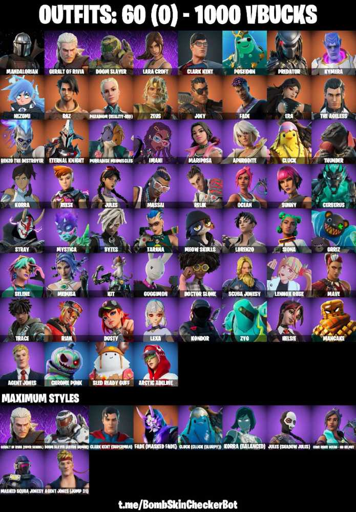 60 SKINS+CLARK KENT(SUPERMAN)+LARA CROFT+MANDALORIAN+PREDATOR+JULES(MAX ...