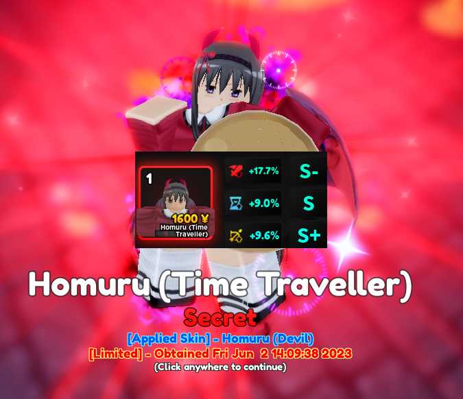 Homuru (Time Travller) S- S S+ - Fast Delivery - Roblox - Anime ...