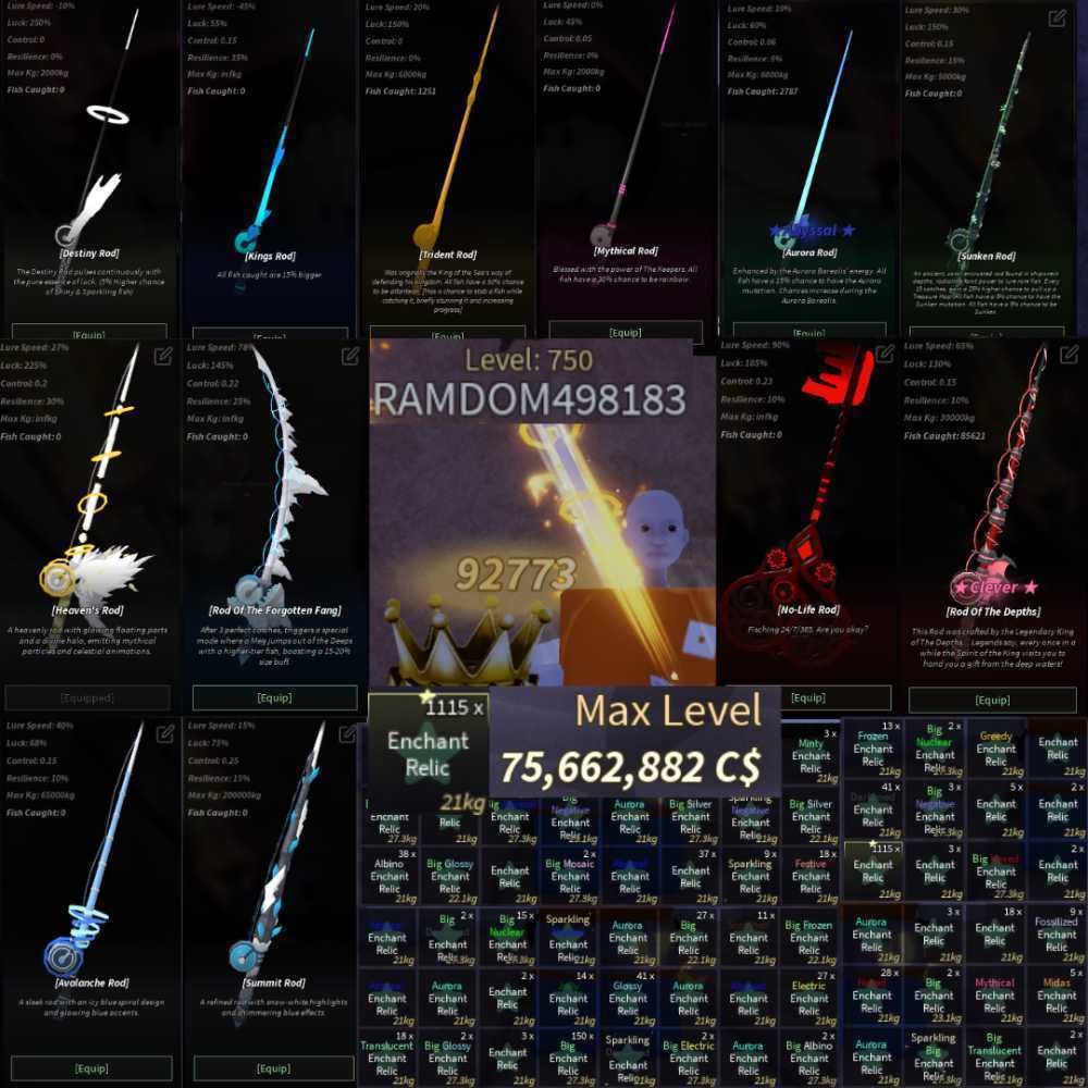 Lv Max | Enchant Relic 3000+ | 75,000,000 Cash | New Heaven s Rod | Rod ...