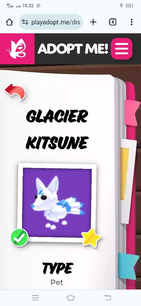 GLACIER KITSUNE FR Adopt Me Item Pet Roblox