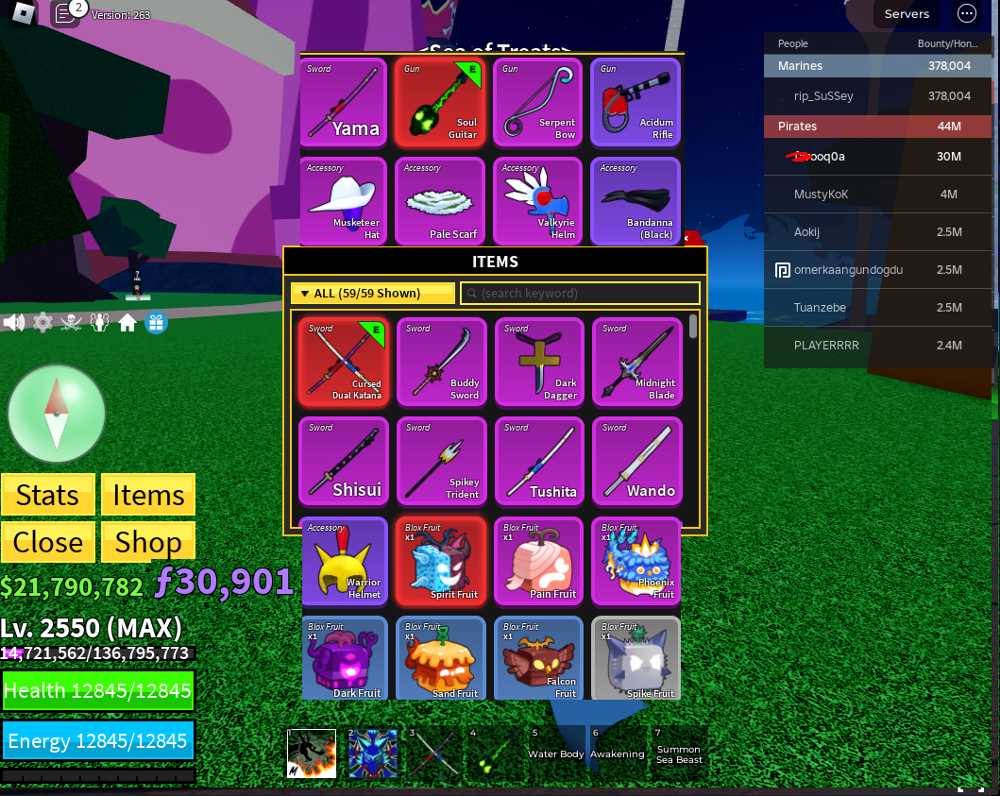 Blox Fruits / 30m Bounty / Kitsune Using / Awakening Shark FULL Gear ...