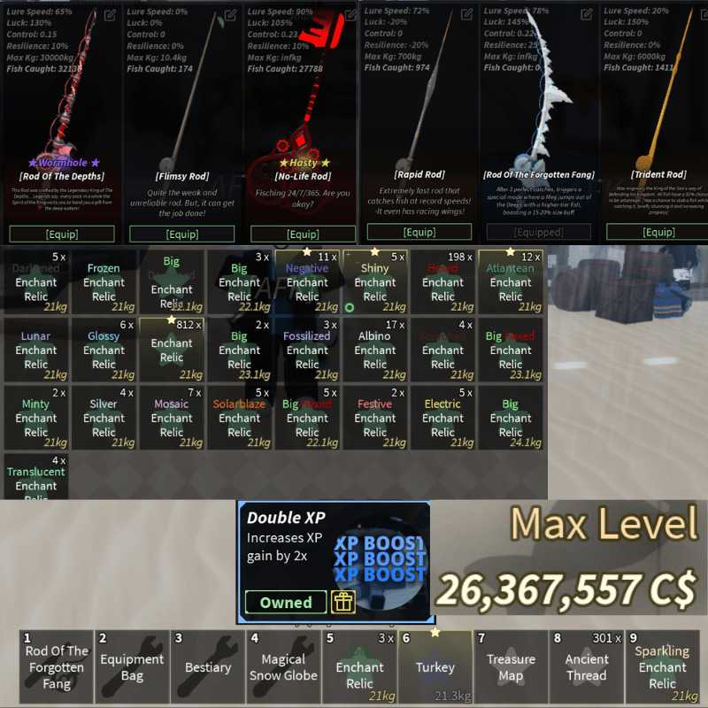 SALEID352Fisch: Level 750 Max 26M3 C$ X2 Exp - 200x Hexed Relic - Rod ...