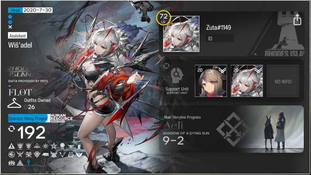 Lv 72 | 192 OP | 8 Limited OP (Wisadel, Texas alter, Eyjafjalla, Ling ...