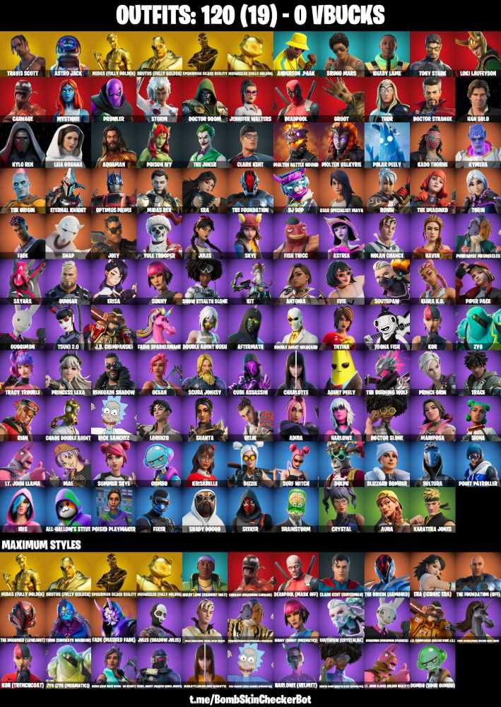 120 SkinsTravis Scott Spiderman Gilded Reality Rage Astro Jack Midas ...