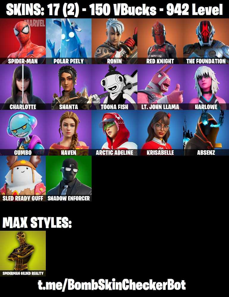 PC/PSN/XBOX 17 skins Spider-Man Polar Peely Ronin The Foundation Red ...