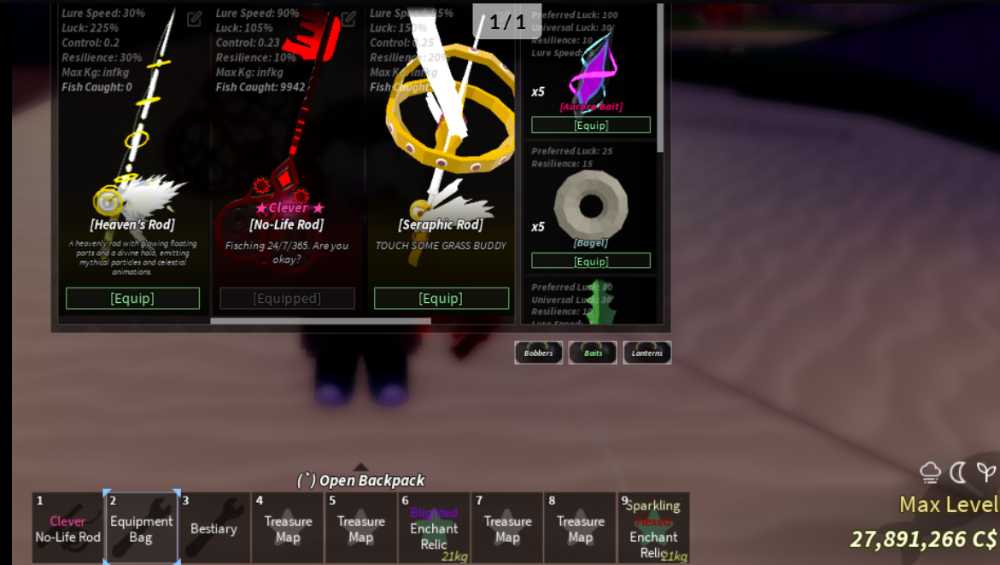 Fisch Level 1000(Max) 27,89M+ C$ Seraphic Rod+No Life Rod+Heaven' Rod ...