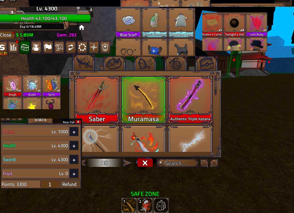 King Legacy / Dough in inventory / Fish Race / Saber-Muramasa-ATK / 282 ...