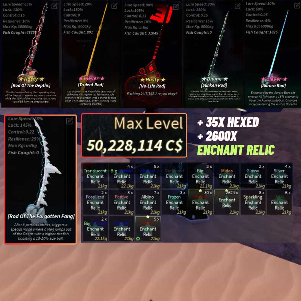 [Fisch] ID133: Level 750 Max 50M C$ - Rod Of The Forgotten Fang, Rod of ...
