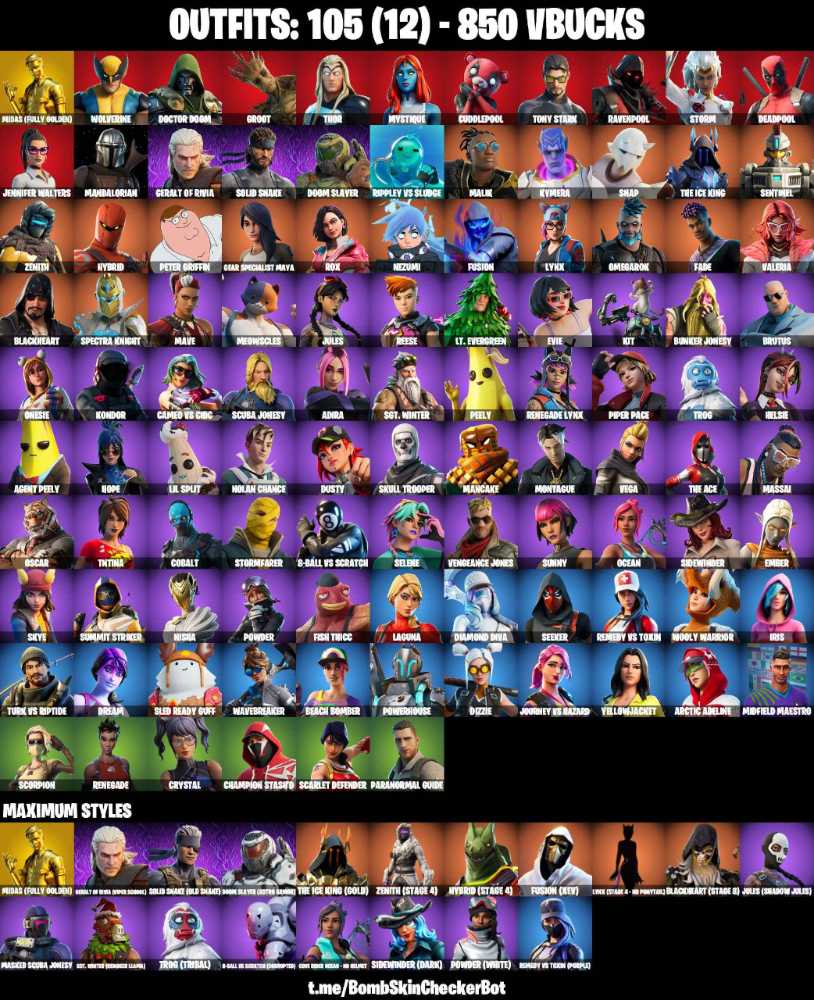 105 SKINS+SKULL TROOPER+CUDDLEPOOL+RAVENPOOL+MANDALORIAN+GOLDEN MIDAS ...