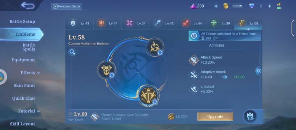 LVL34| 48 HEROES + 45 SKINS | Lvl 58 Marksman Emblem | ~Epic Harley ...