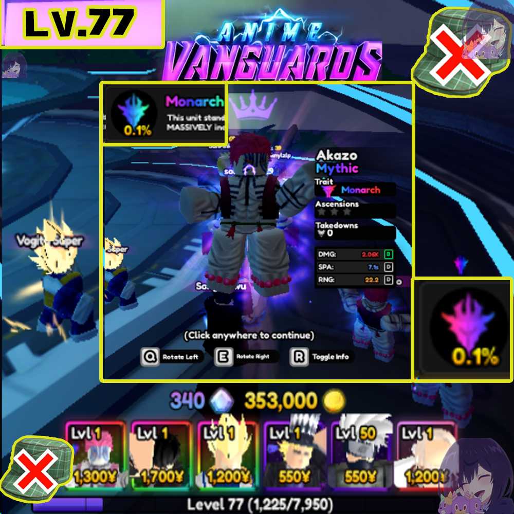 | 26 |️ Anime Vanguards | ️ MYTHIC AKAZO MONARCH 0.1 ️| Level 77 ...