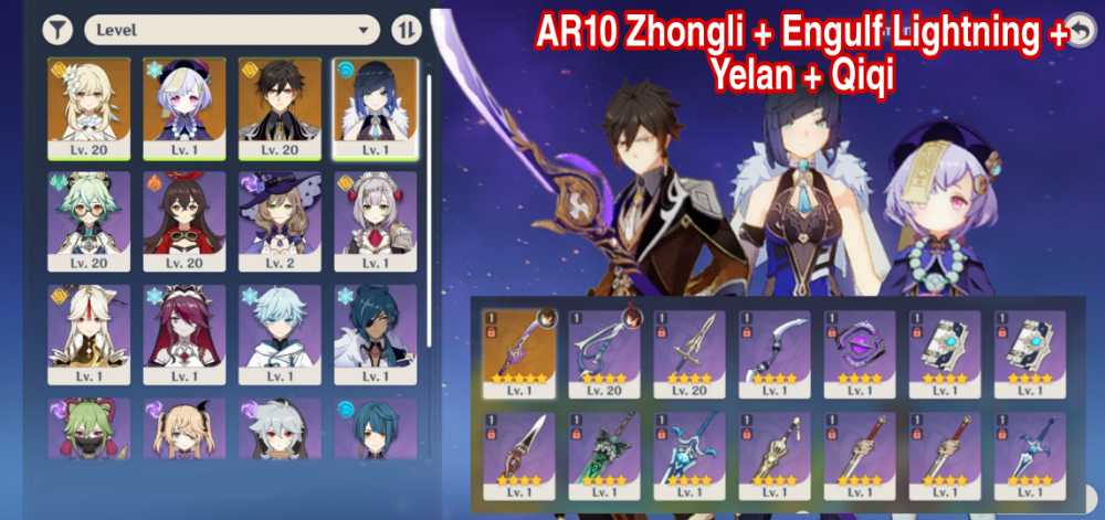 [ASIA] AR10 Zhongli + Engulf Lightning + Yelan + Qiqi - Genshin Impact ...