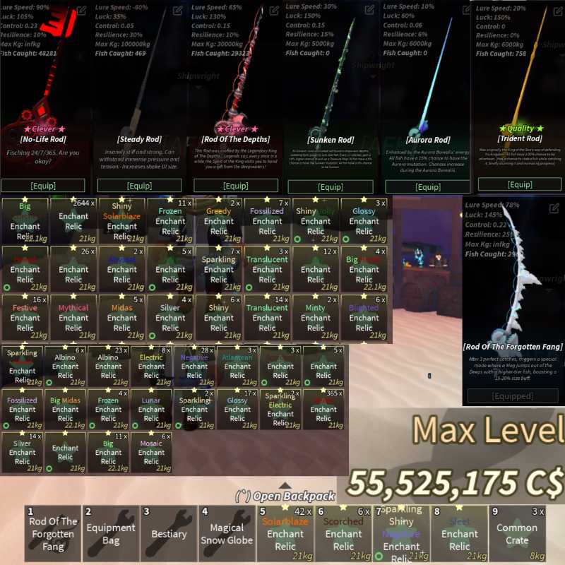 SALEID559Fisch: Level 750 Max 55M C$ - 370x Hexed Relic - Rod of the ...