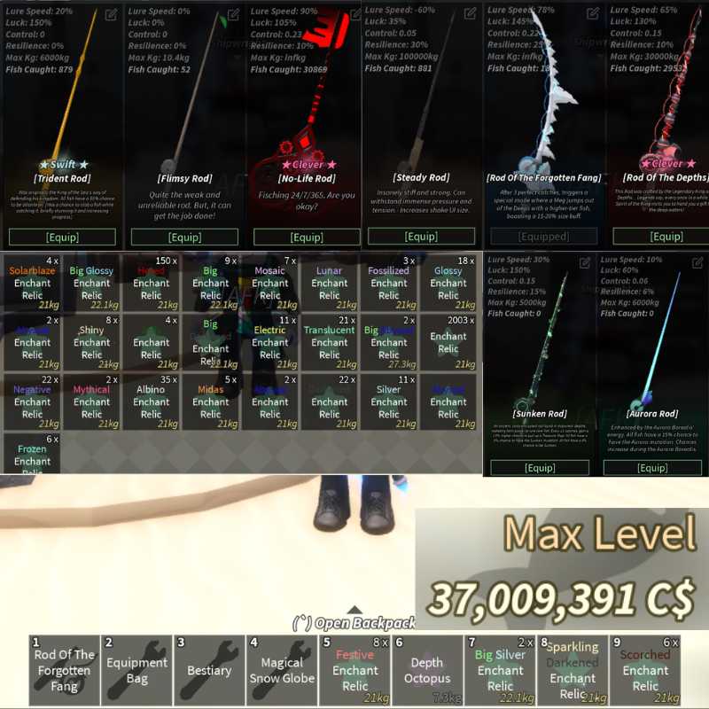 SALEID453Fisch: Level 750 Max 37M C$ - 150x Hexed Relic - Rod of the ...