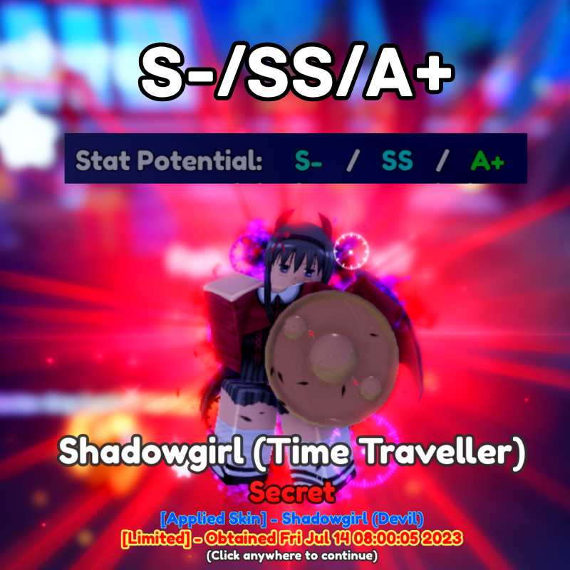 A408Shadowgirl / Homura Evo S-/SS/A+ - Anime Adventures - Instant Delivery