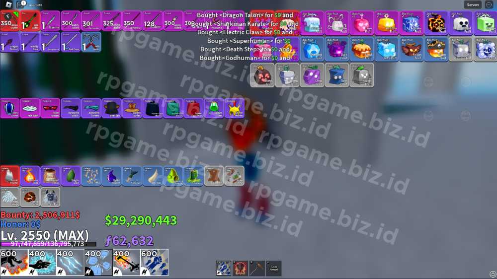 Blox Fruits| Lv2550 | Godhuman + Hallow Scythe + Soul Guitar | Full Skill Mammoth | Full Body ...