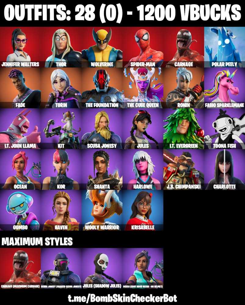 28 SkinsHot Marat Take The Elf Spiderman Jules Polar Peely Krisabelle ...