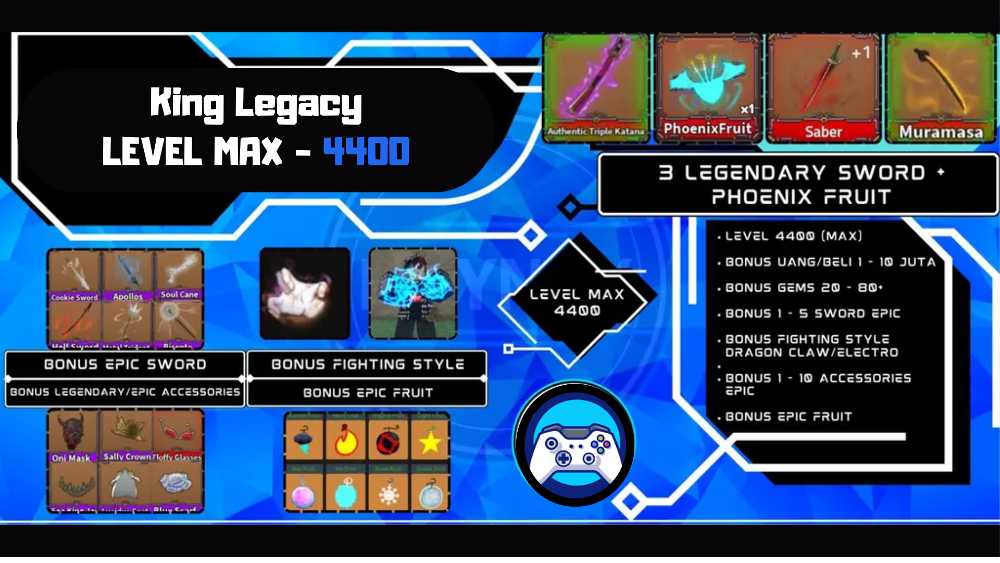[King Legacy] Level MAX - 3 Legendary Sword + Phoenix Fruit + Bonus ...
