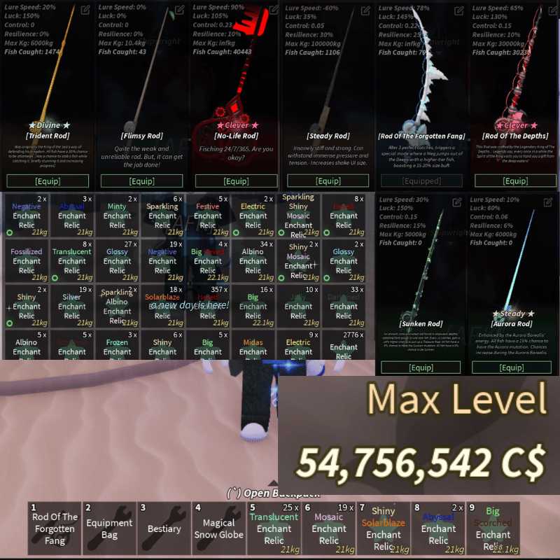 SALEID410Fisch: Level 750 Max 54M C$ - 360x Hexed Relic - Rod of the ...