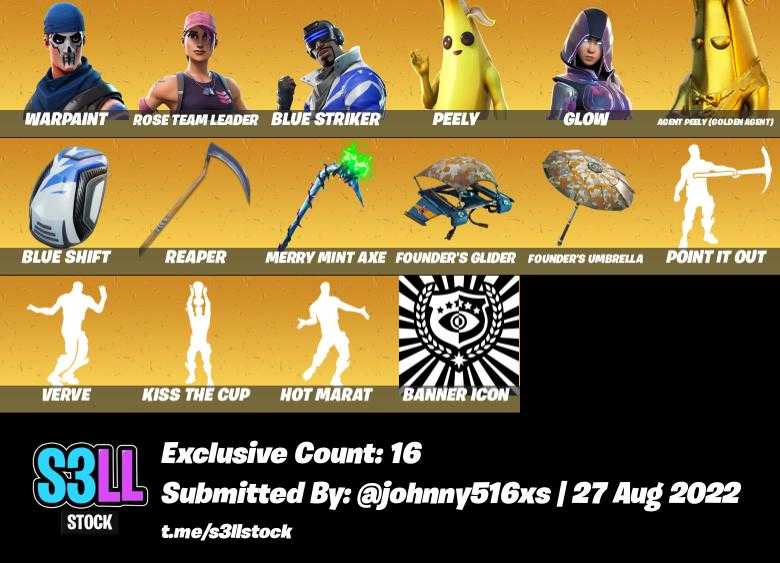 Golden peely | minty axe | glow | travis scott | 265 skins