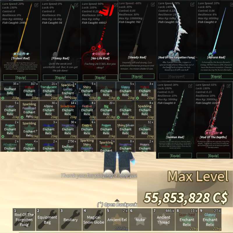 SALEID436Fisch: Level 750 Max 55M C$ - 320x Hexed Relic - Rod of the ...