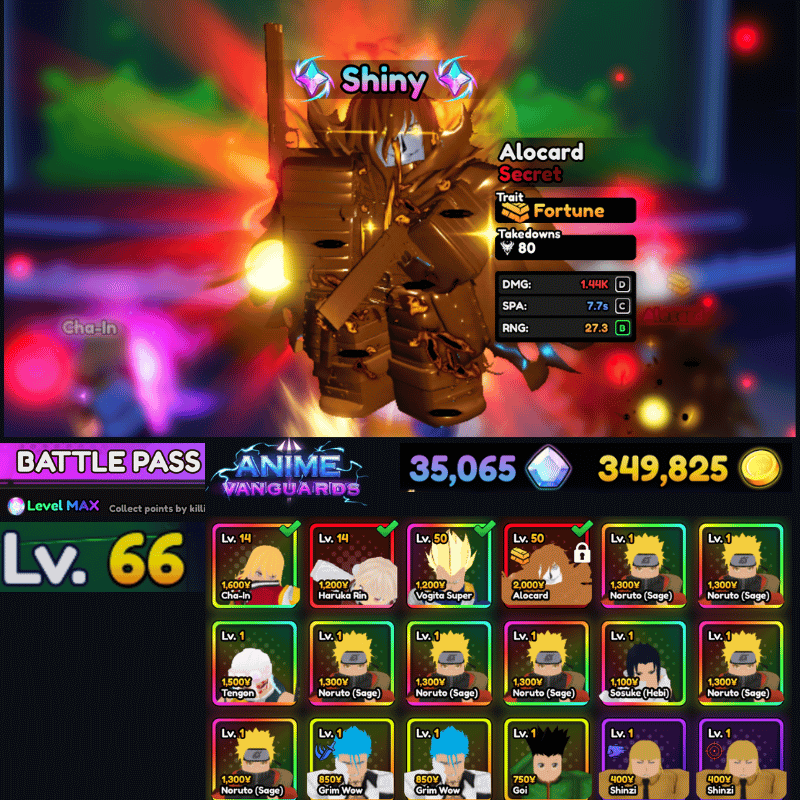 ID555 Shiny Alocard Secret,35k GemsAnime Vanguards - Full Unverified ...