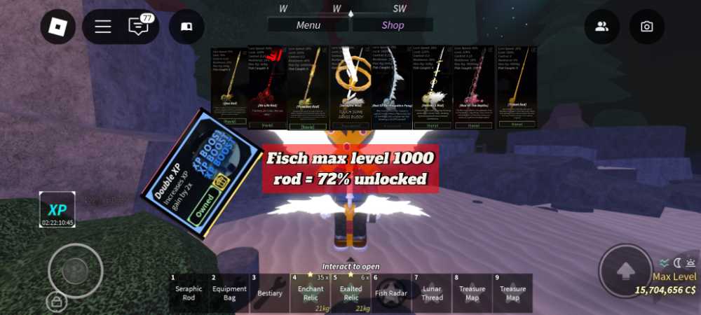 Fisch - Max Level 1000 - 72% rod unlocked - Gamepass Double XP - Seraphic Rod, Poseidon Rod,Rod ...