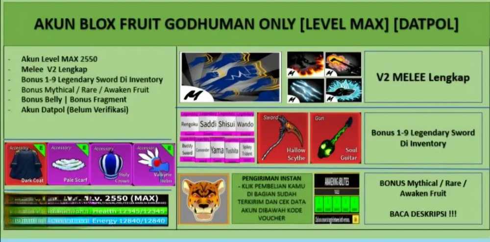 blox fruit | Level 2550 | 1 fruit ( Full awaken, Mythical, Rare ...