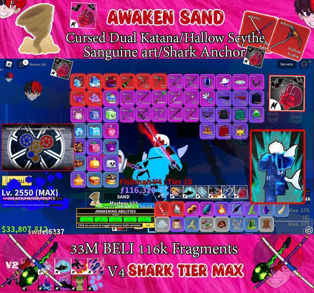 Blox Fruit | Lv 2550 | 7 fighting styles | SHARK V4 Tier10 | Awaken ...