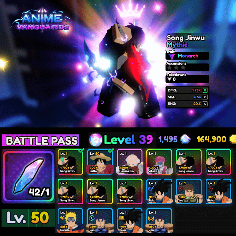 (2) ID169 Song Jinwu Monarch 0.1%,42 Trait Anime Vanguards - Full ...