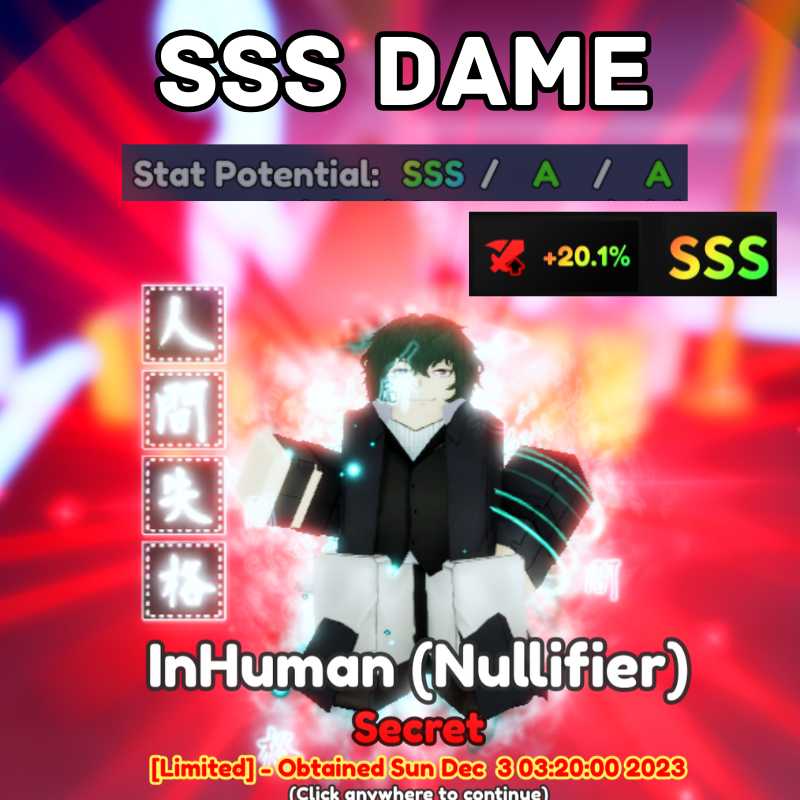 A169Inhuman Evo SSS DMG 20.1% - Anime Adventures - Instant Delivery
