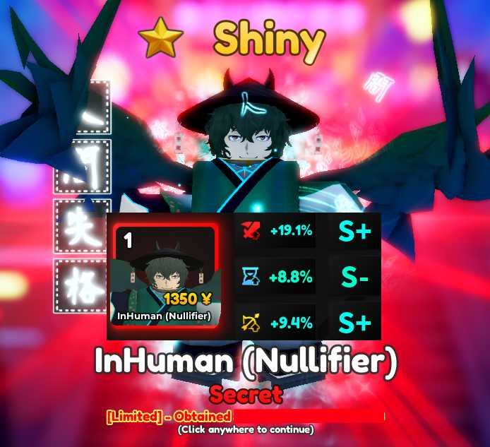 Shiny Inhuman (Nullifier) S+ S- S+ Dazai EVO - Anime Adventure AA