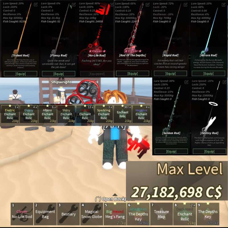 SALEID389Fisch: Level 750 Max 27M1 C$ - Relic - No-Life Rod , Rod of ...