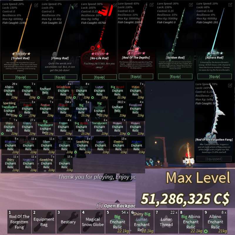 SALEID499Fisch: Level 750 Max 51M C$ - 295x Hexed Relic - Rod of the ...