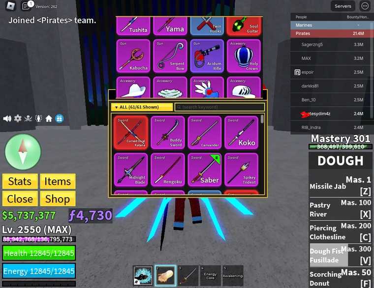 Blox Fruits / Dough v2 / Awakening Cyborg Full Gear / CDK-SG-GHM / 5m ...