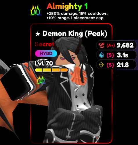 Almighty Demon King (Peak) Evolved A+ S S Lvl.70 Secret Diablo Roblox ...