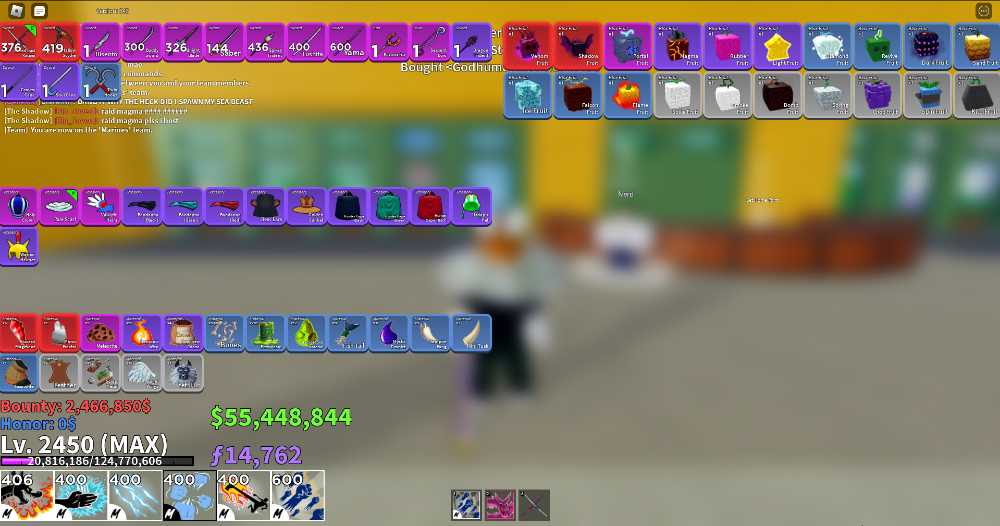Blox Fruits| Lv2450 |Godhuman + Cursed Dual Katana + Hallow Scythe ...
