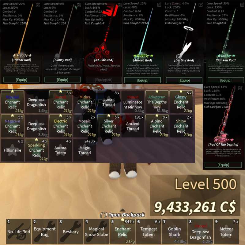 SALEID329Fisch: Level 500 9M4 C$ - Relic - No-Life Rod,Rod of the ...