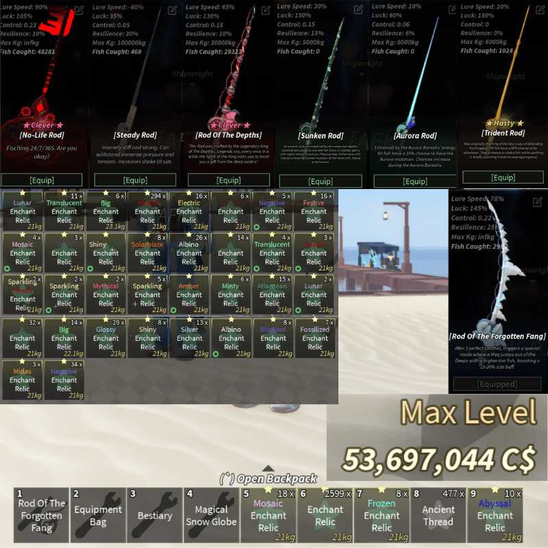 SALEID554Fisch: Level 750 Max 53M C$ - 299x Hexed Relic - Rod of the ...