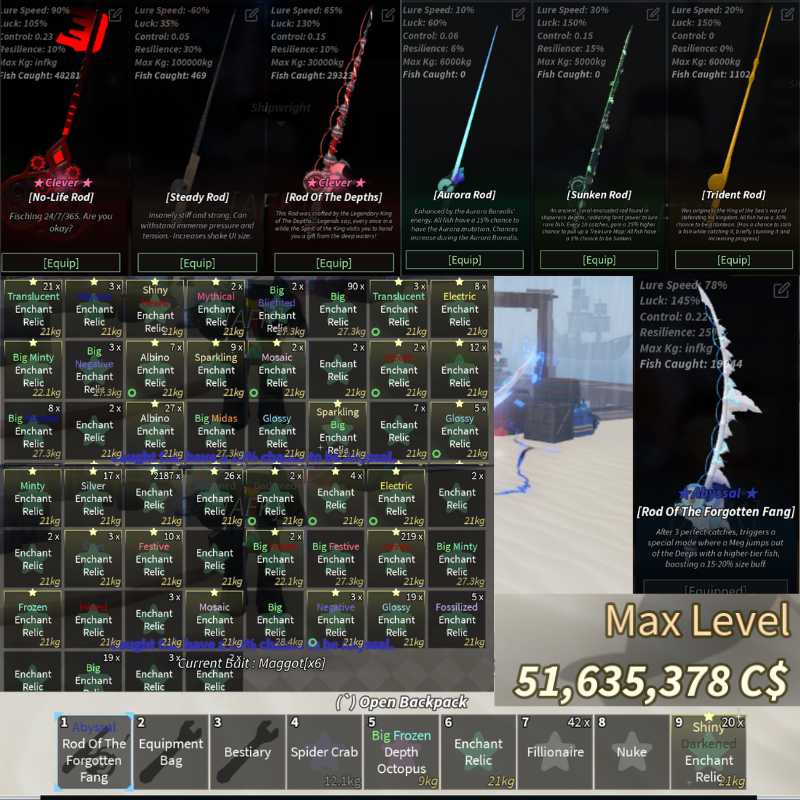 SALEID588Fisch: Level 750 Max 51M C$ - 220x Hexed Relic - Rod of the ...
